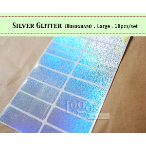 Silver Glitter LARGE hologram. Waterproof cosmetic name Label Sticker ...