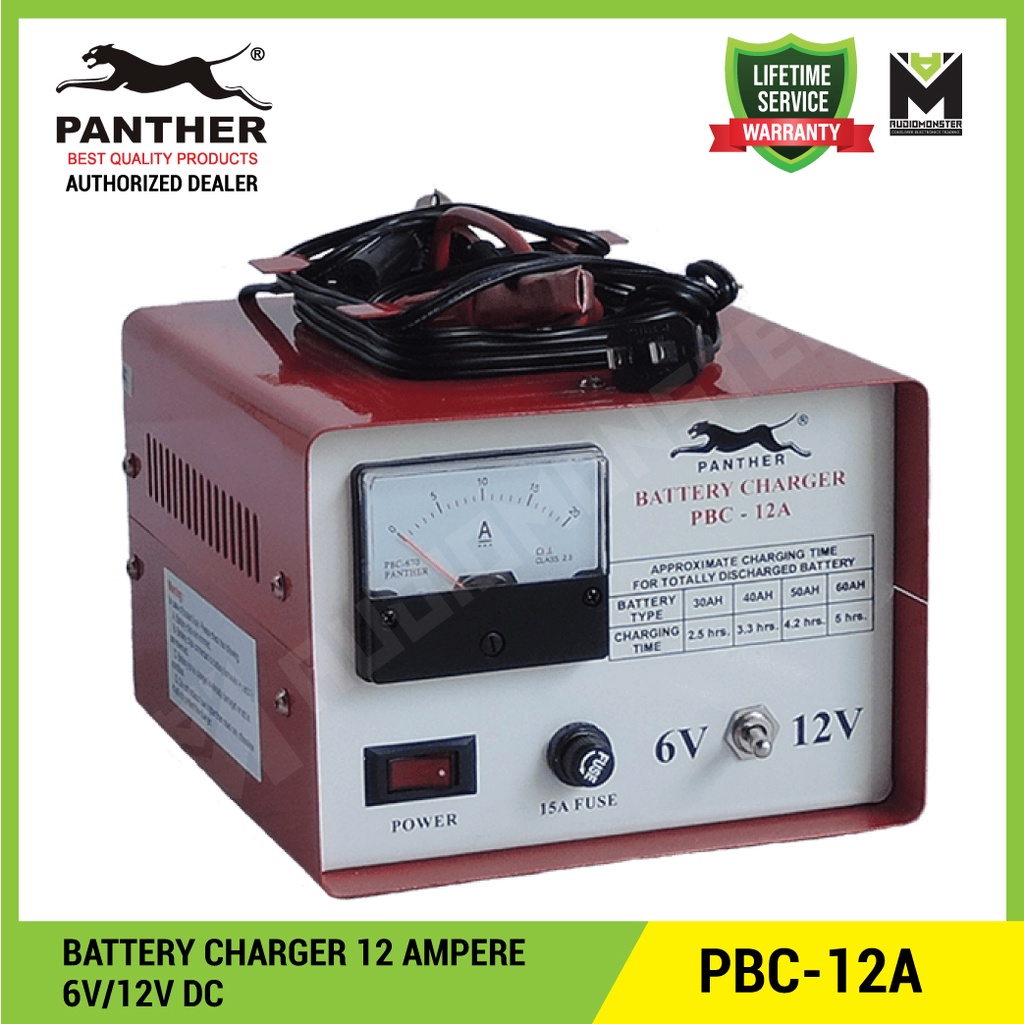 Panther PBC 12A Battery Charger 12 Ampere 6V DC / 12V DC | Shopee ...