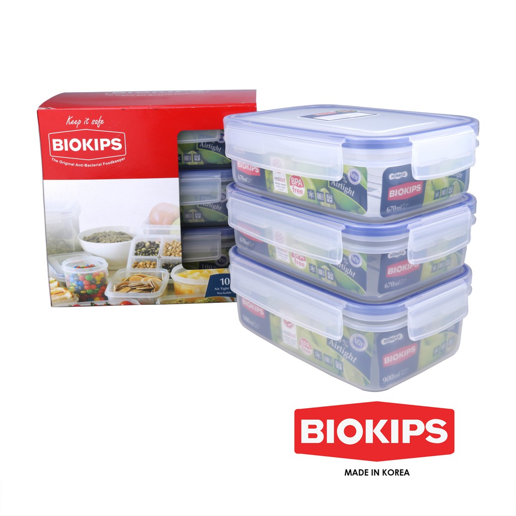 Biokips Rectangular Food Keeper Set 3P4 (2pcs 670ml & 1pc 900ml) | 100% ...