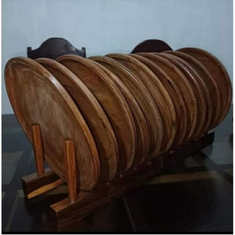 Round plate Set 12 pcs w/ holder ( Magkono wood ) | Shopee Philippines
