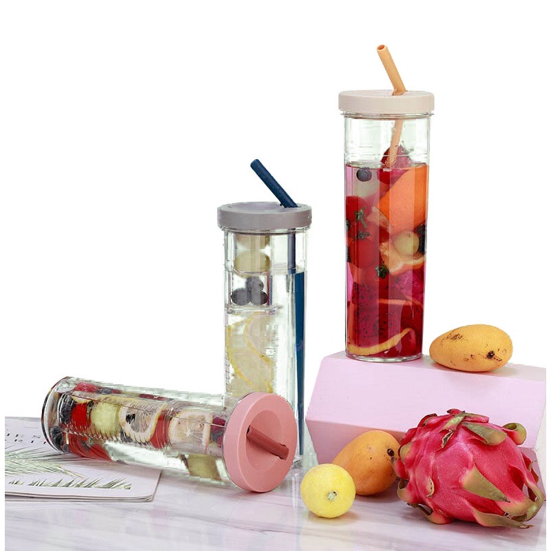 Plastic Water Bottle Tumbler with Straw | Built-in Fruit/ Tea Filter ...
