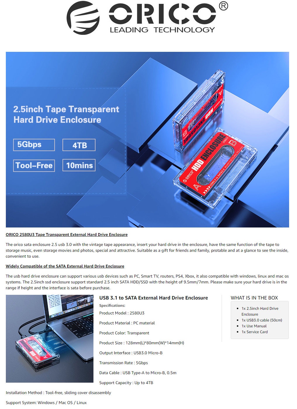 ORICO HDD Case 2.5inch SSD Enclosure Hard Drive Enclosure 2.5inch USB3 ...