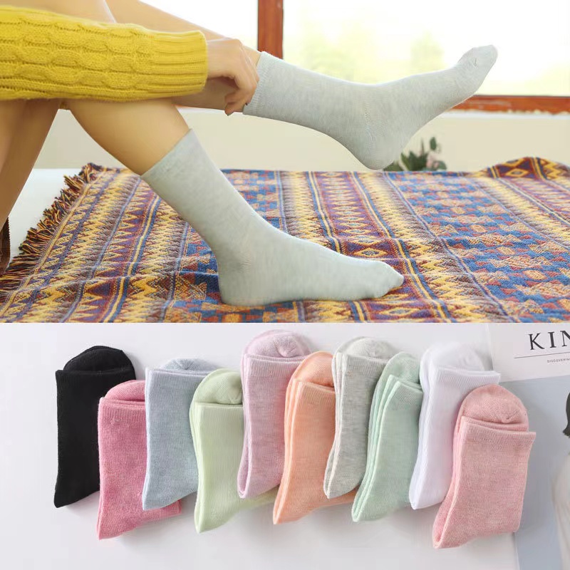 Casual Womens Sock Solid Color Cotton Socks For Women Ladies Candy ...