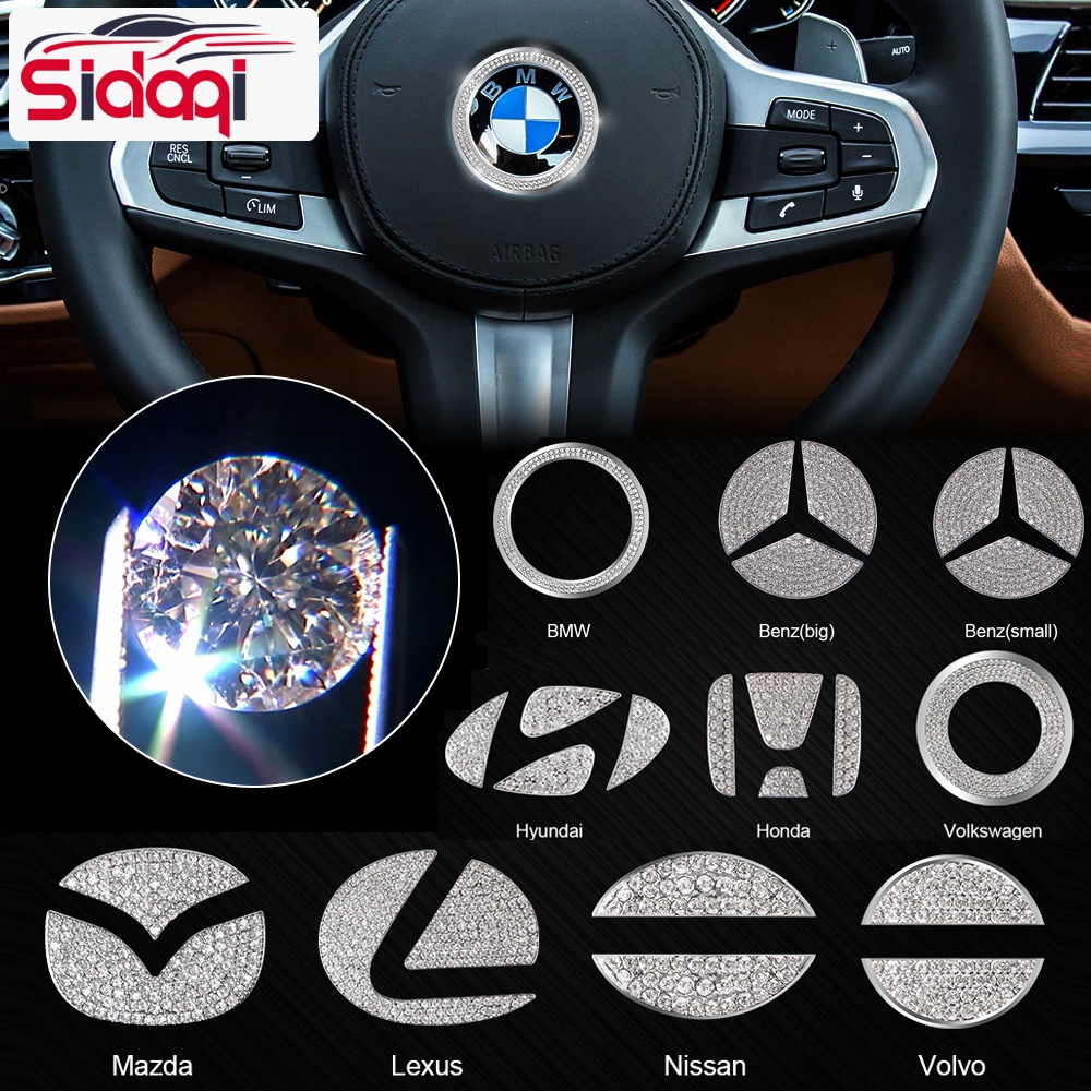 1 pieces Car Steering Wheel Crystal Badge Bling Decoration Steering ...