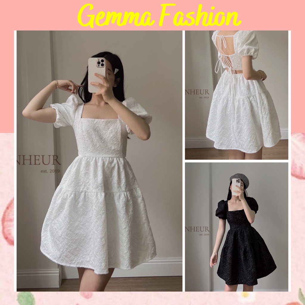 2-layer princess dress with square neck, puffed sleeves, bow tie at the ...