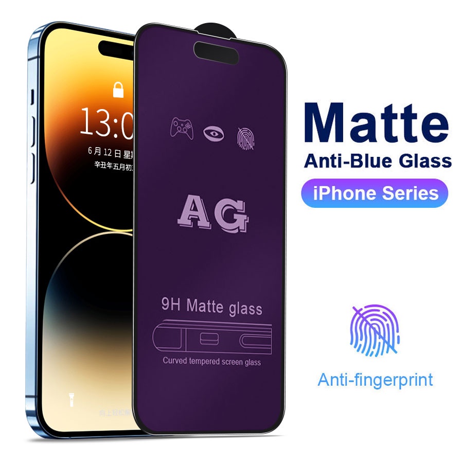 For iPhone 14 Pro Max Matte Anti Blue Light Full Screen Tempered Glass ...