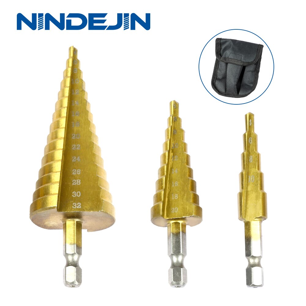 NINDEJIN 1-3Pcs Metric Step Drill Bit Set 4-32Mm Hss Hex Shank Titanium ...