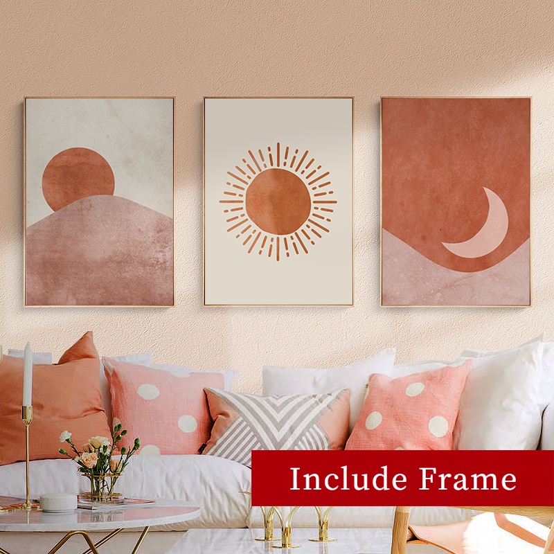 Abstract Landscape Sun and Moon Scene Boho Canvas Prints Painting Wall ...