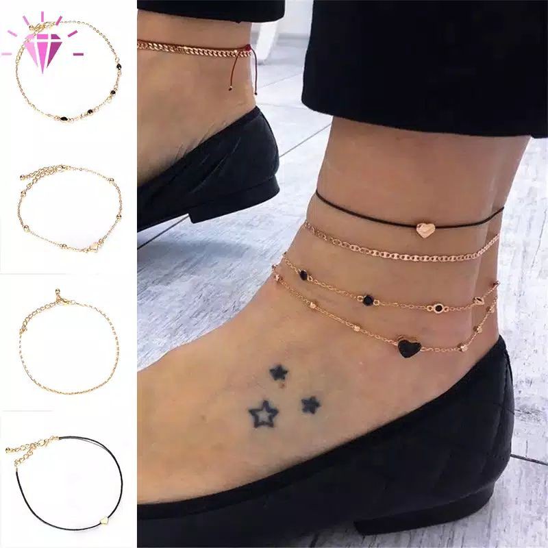 4Pcs / Set Love Anklet - Heart Pendant Decorative Plated Chain Bracelet ...