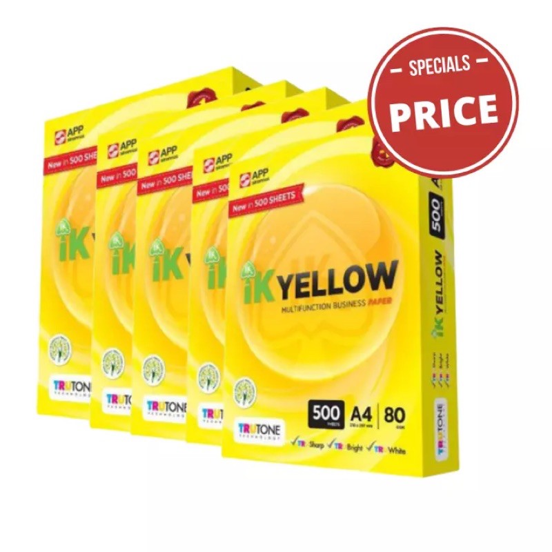 (5 REAMS) IK YELLOW A4 PAPER 80GSM (500 SHEETS) | Shopee Philippines