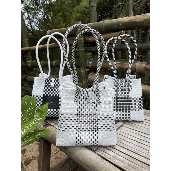 Monochrome Jali Bag Plastic Woven Bag | Shopee Philippines