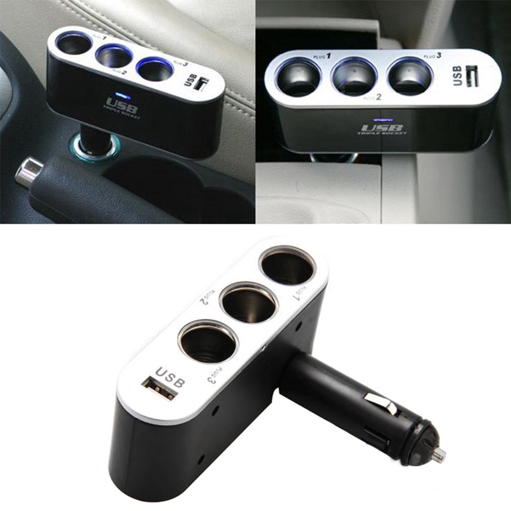 Dc 3 Way Usb Socket Car Power Adapter Splitter Portable | Shopee ...