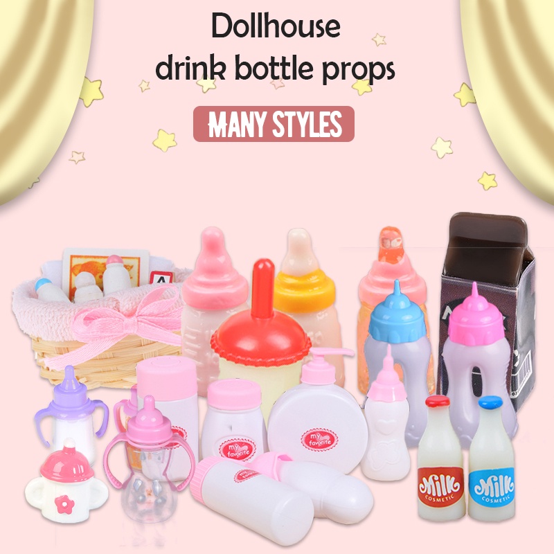 [jhSZDOLL] Dollhouse Miniature Mini Milk Bottle Feeding Bottles ...