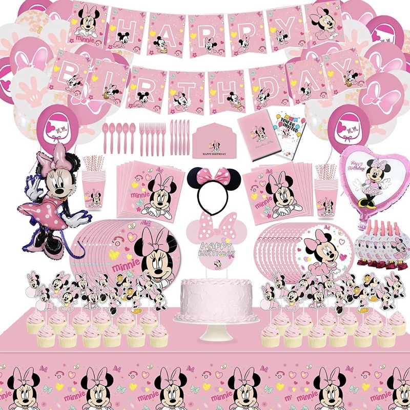 Minnie Mouse Theme Disposable Tableware (Plates, Cups, Topper, Table ...