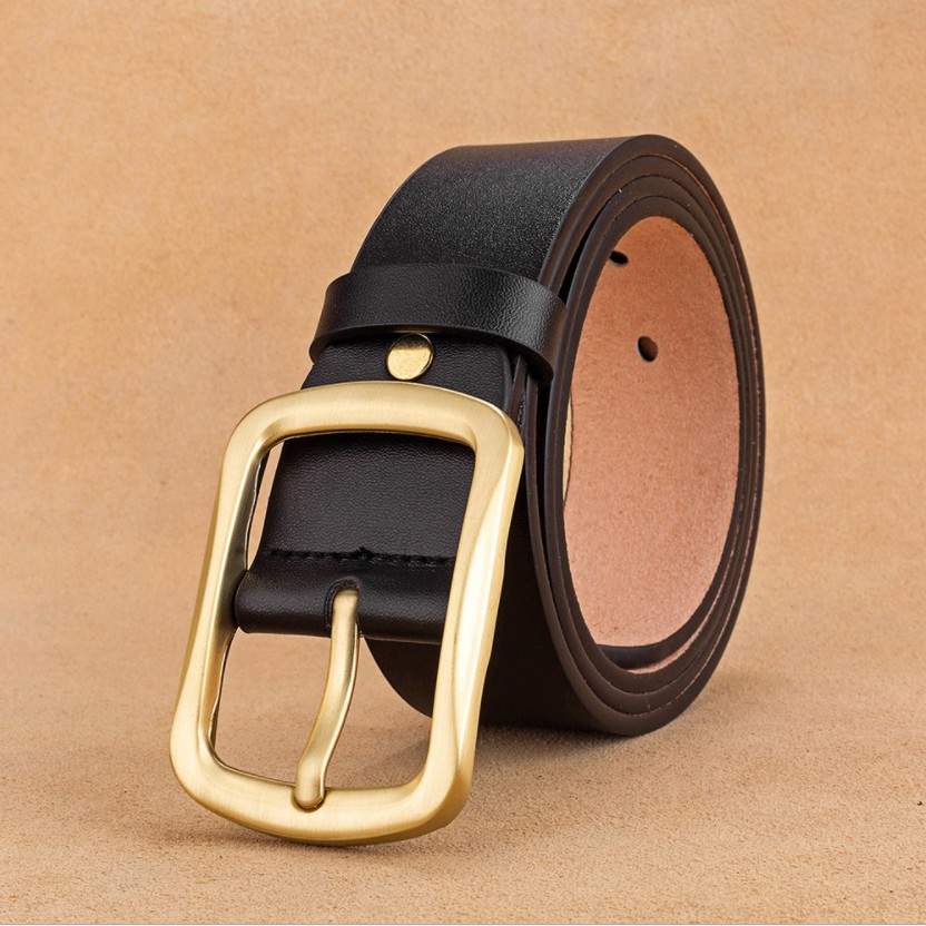 Men's Belt Gold Buckle Leather Belt Simple Fashion Belt Casual Business ...