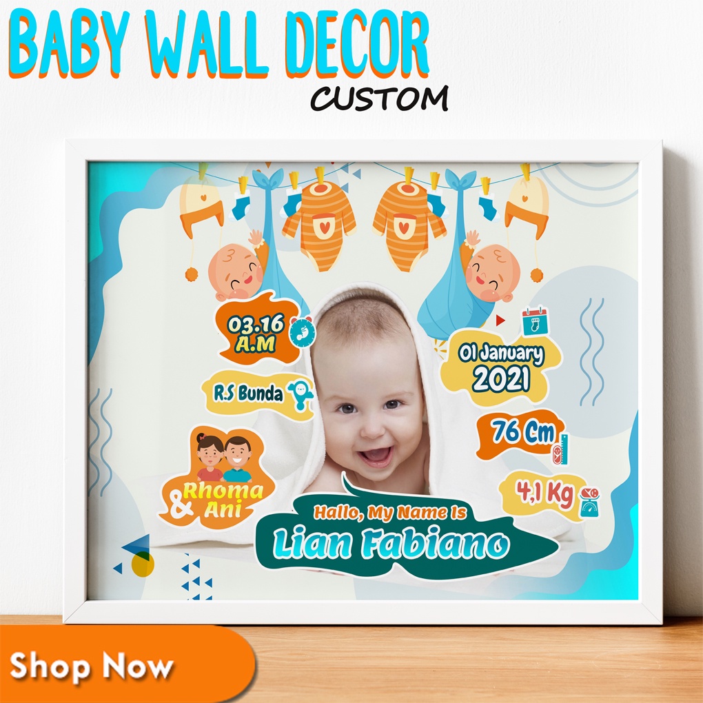 HIASAN DINDING Custom Baby Born Biodata Wall Hanging (A4) Baby Room ...
