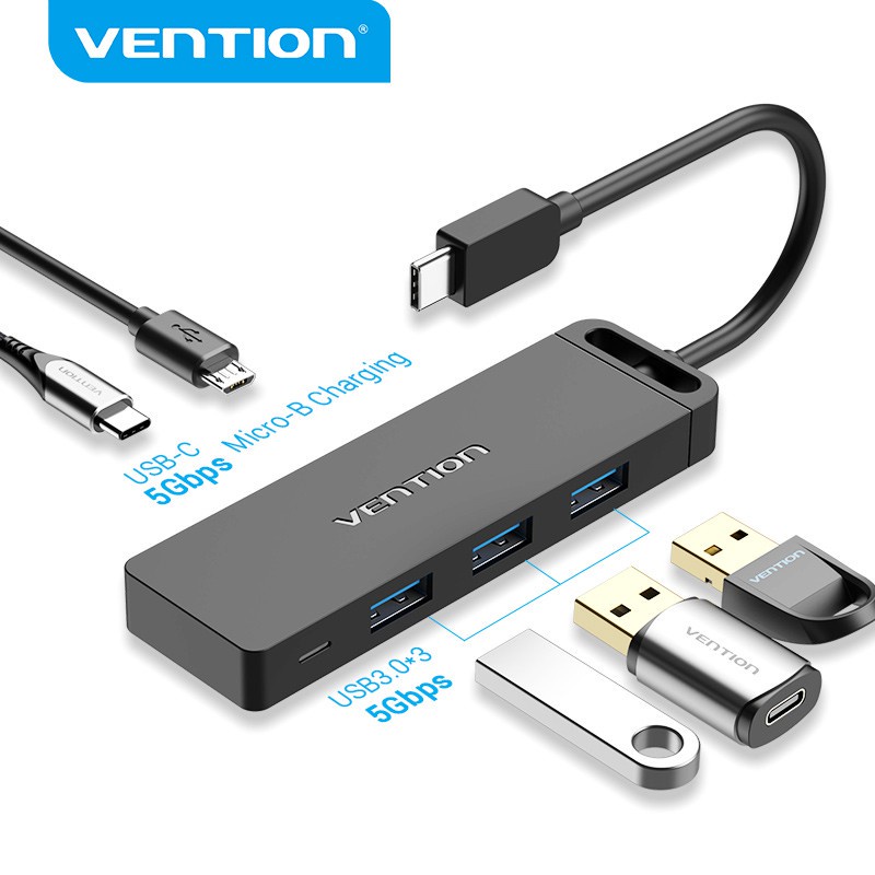 Vention USB 3.0 HUB 4 Port Adapter Type C OTG Power Supply for Macbook PC Android Computer ...