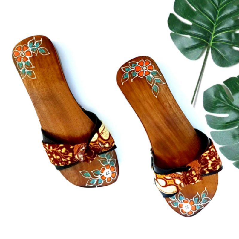 KAYU [ORIGINAL Wooden SANDALS] Women's Slop Sandals with Batik Straps ...