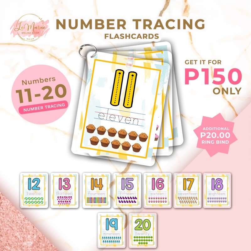 NUMBER TRACING 11-20 Laminated Educational Flashcards Tracing cards ...