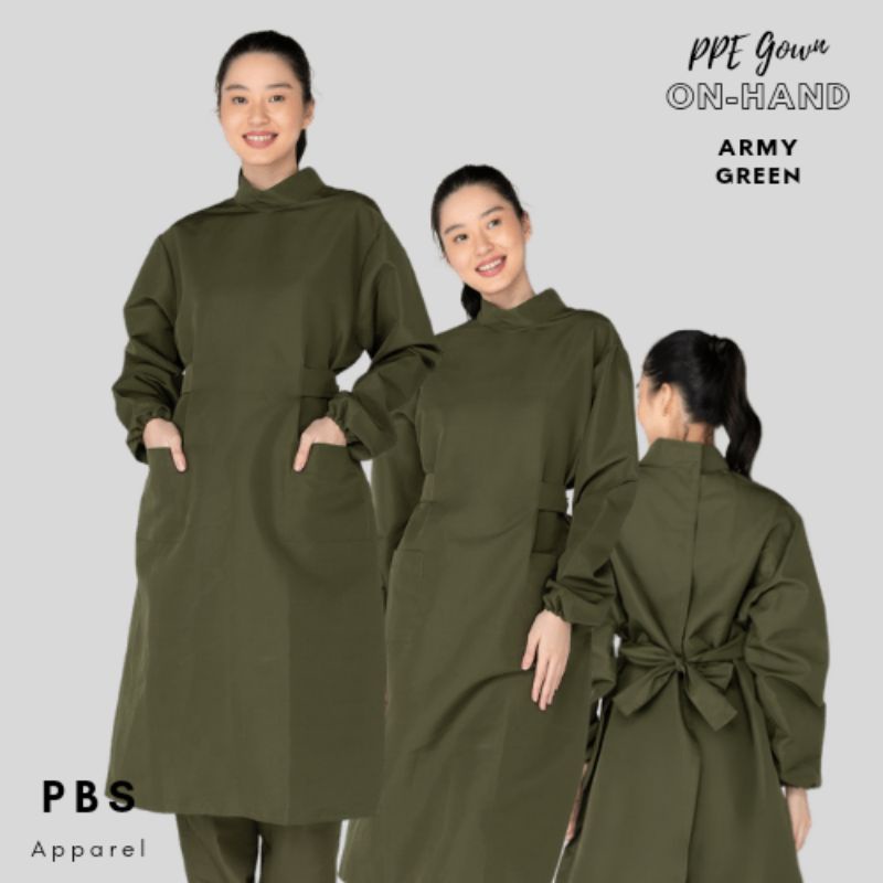 PBS "ARMY GREEN" Microfiber PPE Gown Lab Gown Water Repellant | Shopee ...