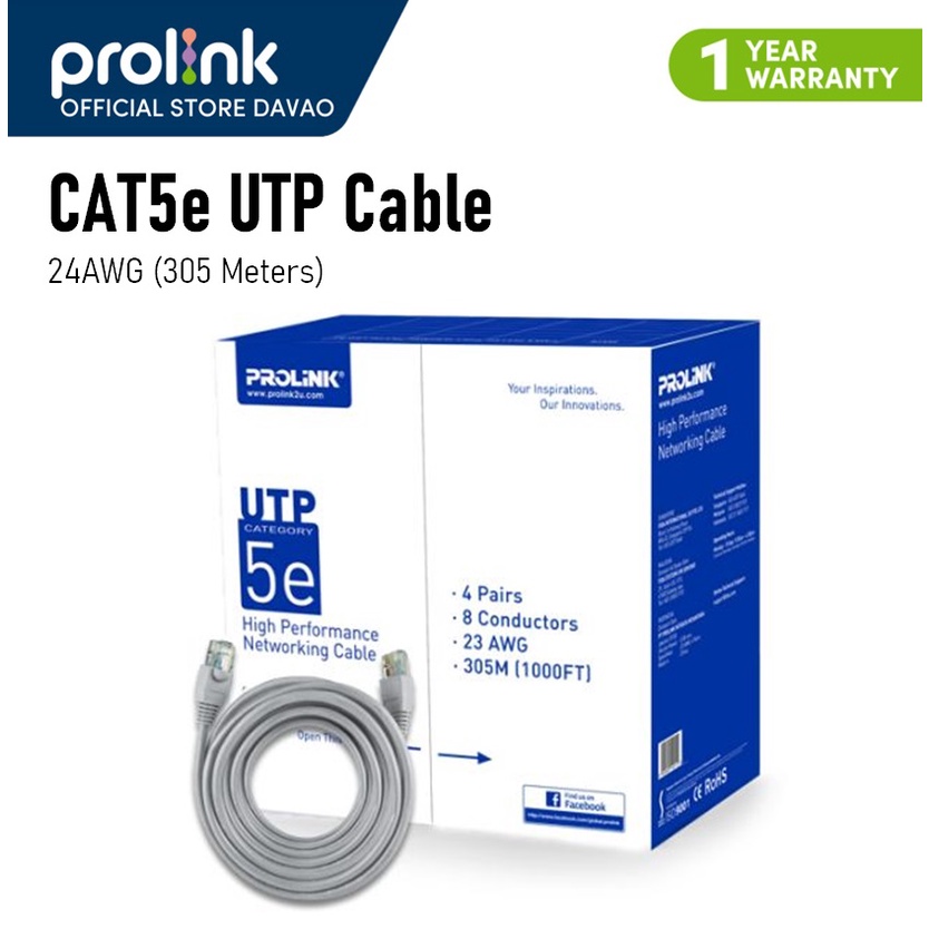 PROLiNK CAT5E 24AWG UTP LAN Gigabit Ethernet Network Cable (305M) High ...