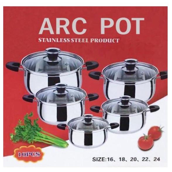 10 pcs ARC pot Stainless Steel Cooking Ware (Silver) | Shopee Philippines