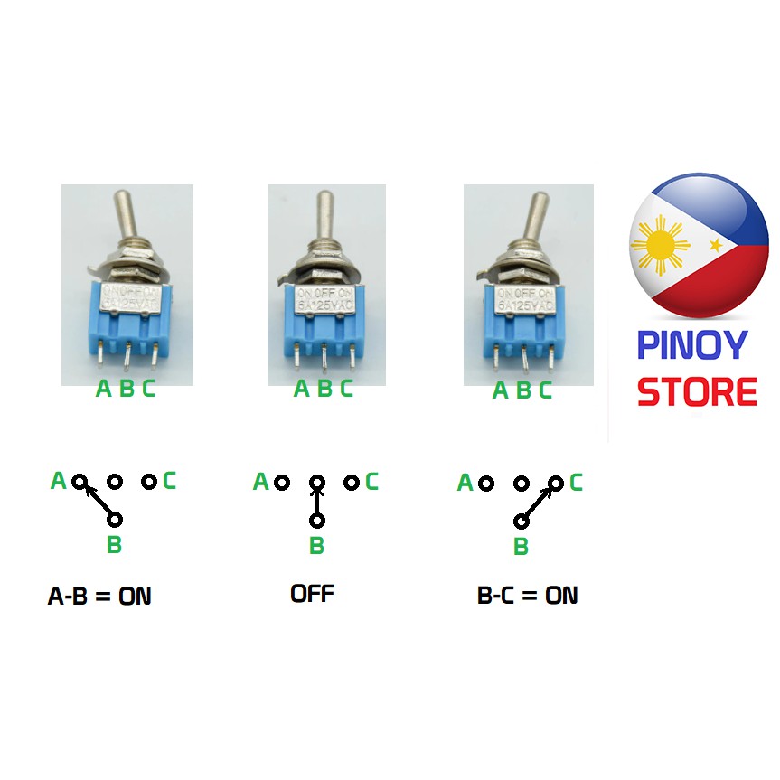 3 way position toggle switch ON-OFF-ON 3 way switch 6A at 125Vac ...