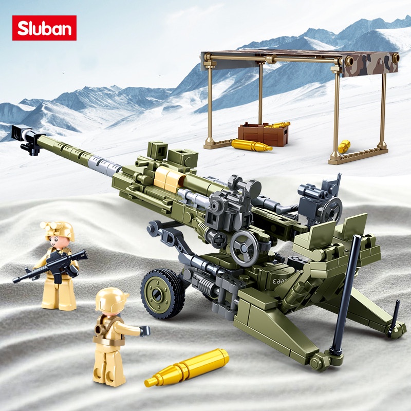 258PCS Sluban 0890 WW2 Army Light Howitzer Model Building Block small ...