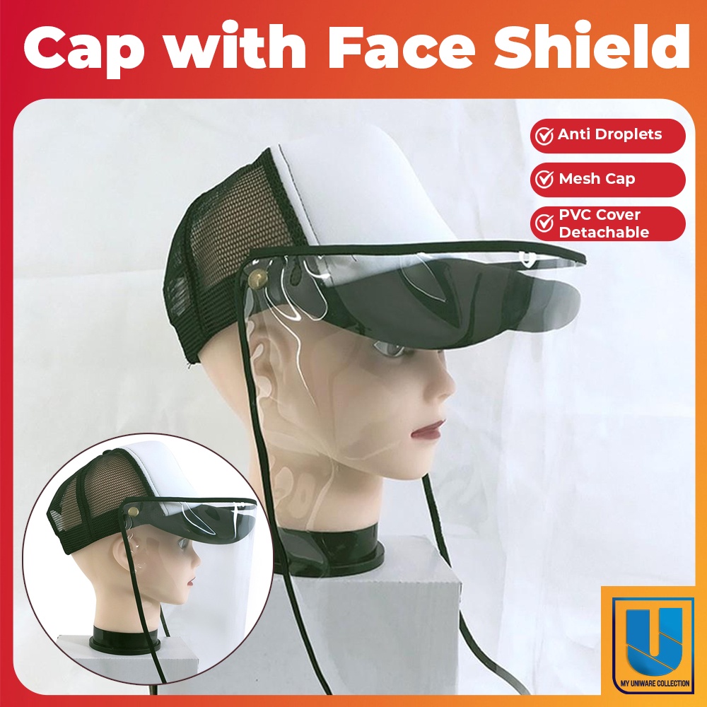 Anti Droplets Cap with Face Shield - PPE UniSex Adult Size Mesh Cap ...