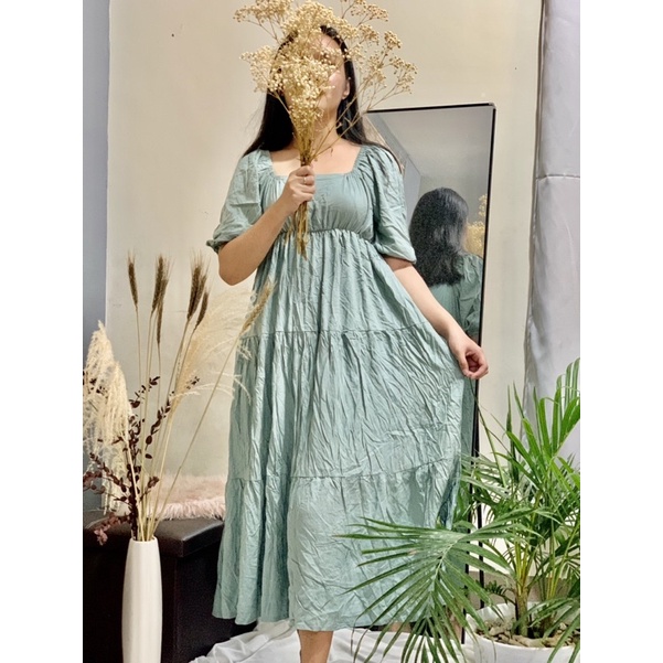 Maxi Puffed Sleeves Dress Linen | Shopee Philippines