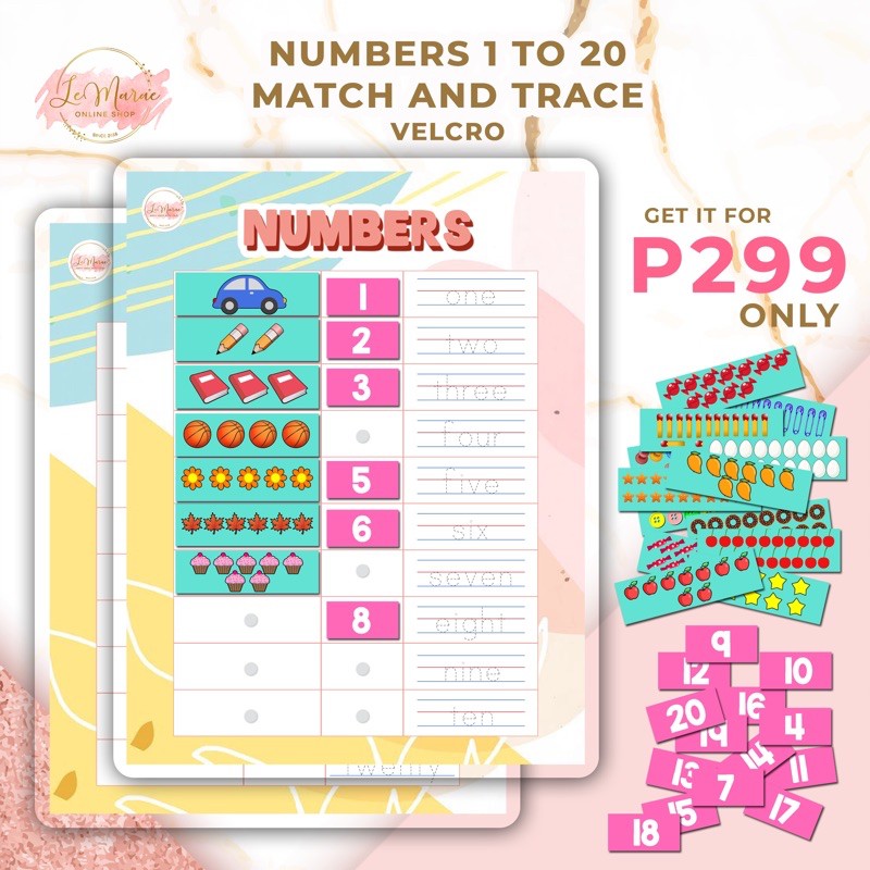 MATCH AND TRACE NUMBERS 1-20 - Velcro Busy Book Worksheets A3 Matching ...