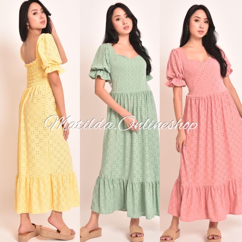 SABRINA CHIC PLAIN MAXI DRESS | SMALL-SEMI LARGE | EYELET FABRIC ...