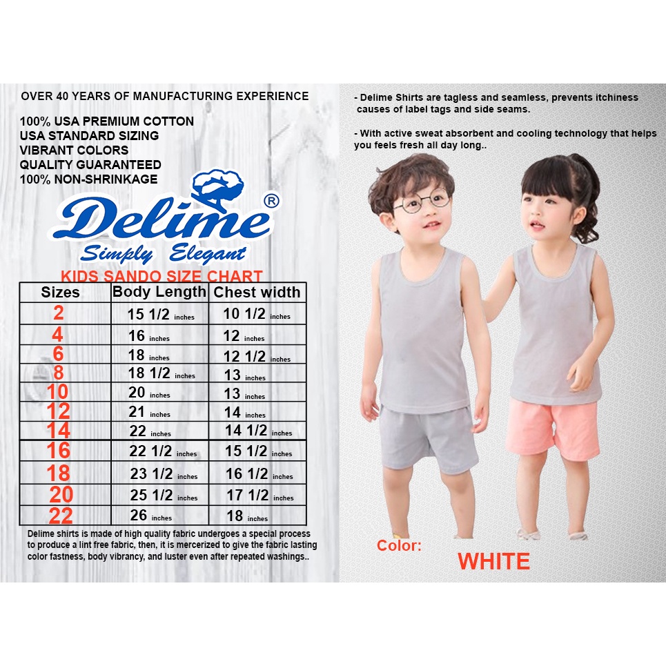 Delime Kids Sando Plain (White) | Shopee Philippines
