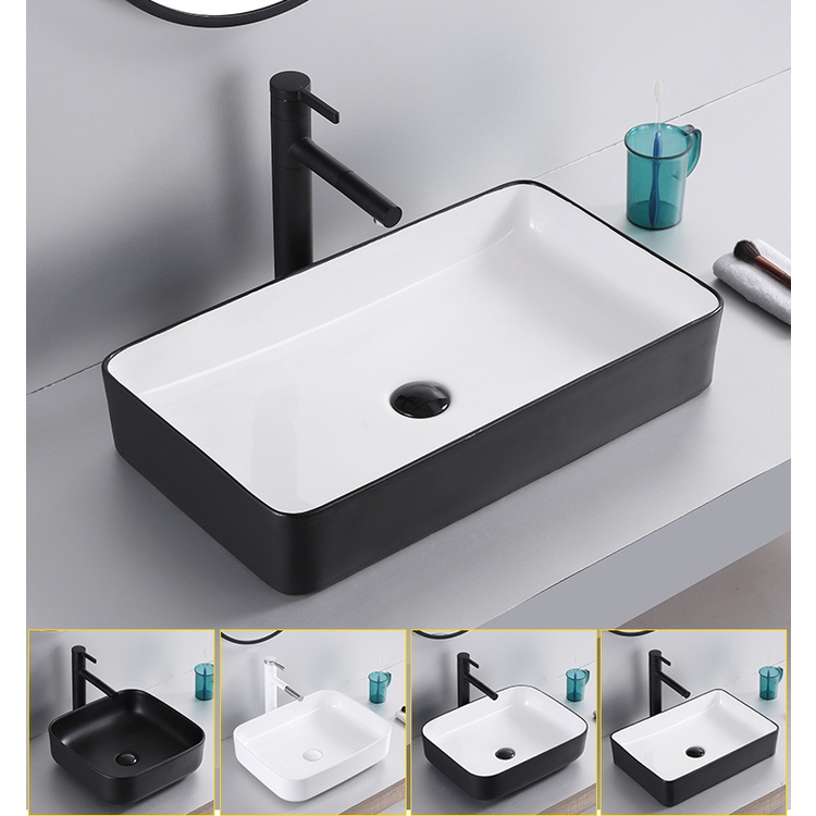 Nordic Ceramic Wash Basin Square Countertop Hand Basins Simple Black ...