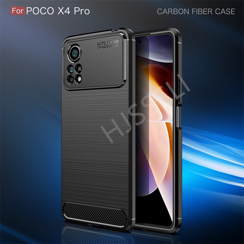Xiaomi Poco X4 Pro 5G Case Armor Carbon Fiber TPU Soft Silicone Back ...