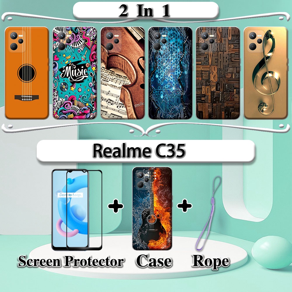 2 IN 1 Realme C35 Case with Tempered Glass Curved Ceramic Screen ...