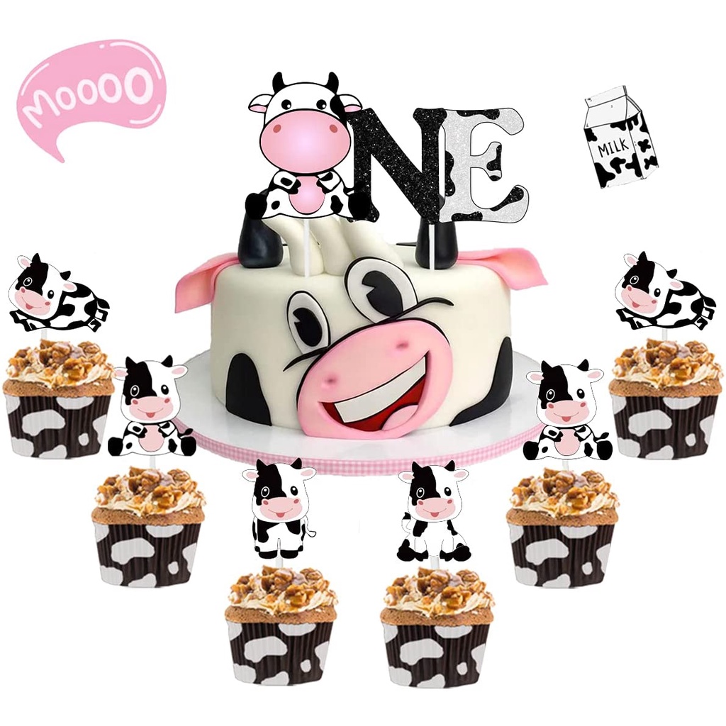 JOYMEMO Cow Cake Topper Set for 1st 2nd Birthday with Cow Cake Topper ...