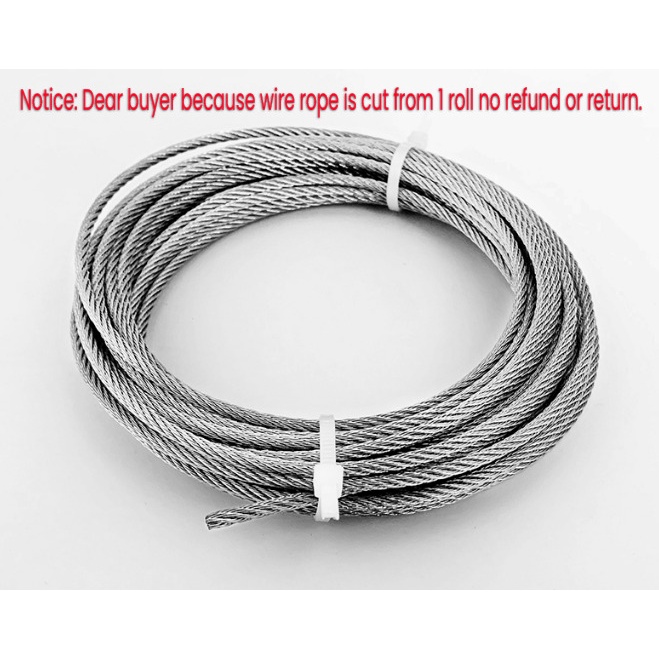 Ycaruz 5m 10m Dia 12mm 304 Stainless Steel Wire Rope Cable Clip Silver Marine Cable Wire Rope ...