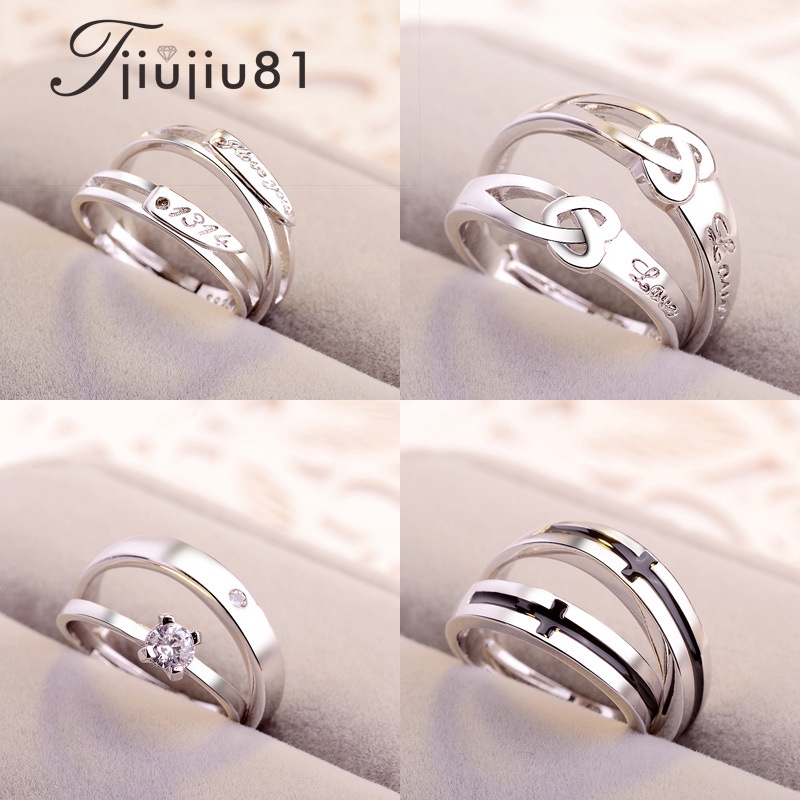 2 Adjustable Couple Rings Heart-shaped Lovers Silver Jewelry A Pair of ...
