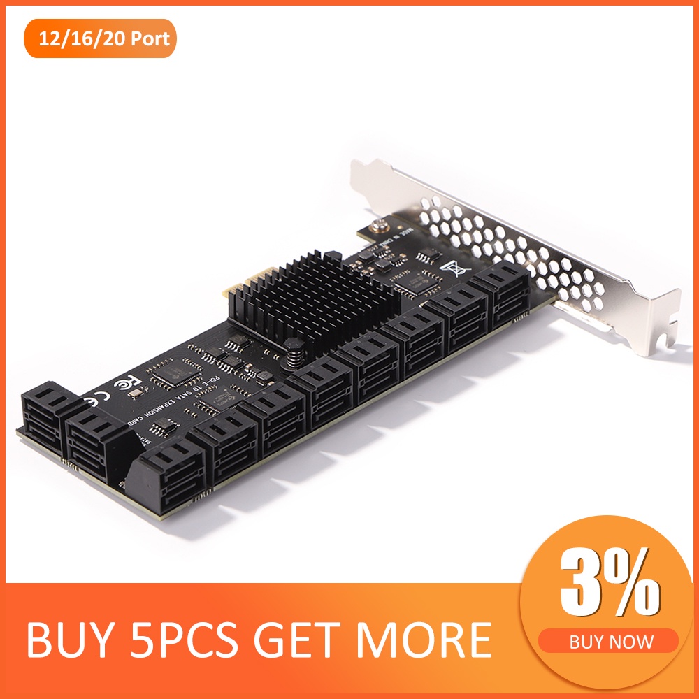 PCIE Adapter 20/16/12 Port PCI-Express X1 to SATA 3.0 Expansion Card 6Gbps High Speed Pcie Riser ...