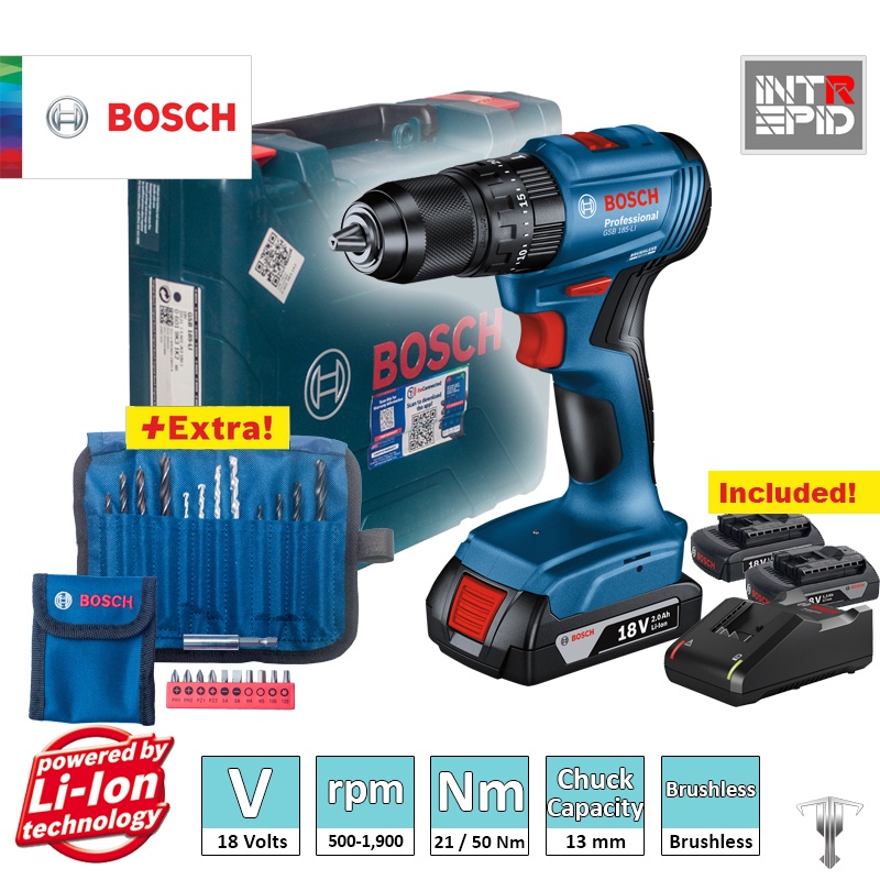 Bosch GSB 185-Li Professional 18 V Brushless Impact Drill/Driver Kit ...