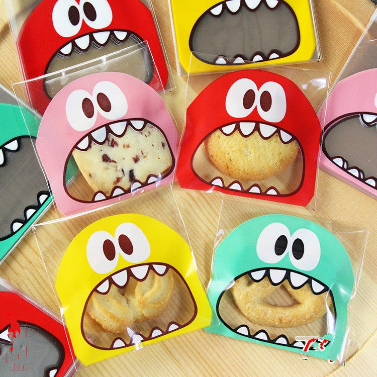 100Pcs Monster Design Self Adhesive Cookie Candy Gift Cellophane Bags ...