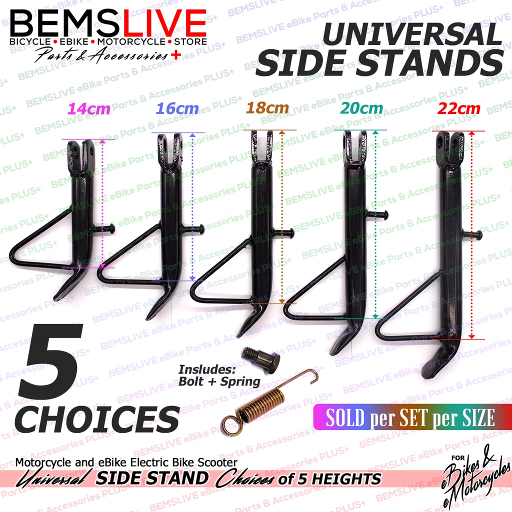 SIDE STAND Set for Motorcycles Scooters and eBikes 5 HEIGHT choices ...
