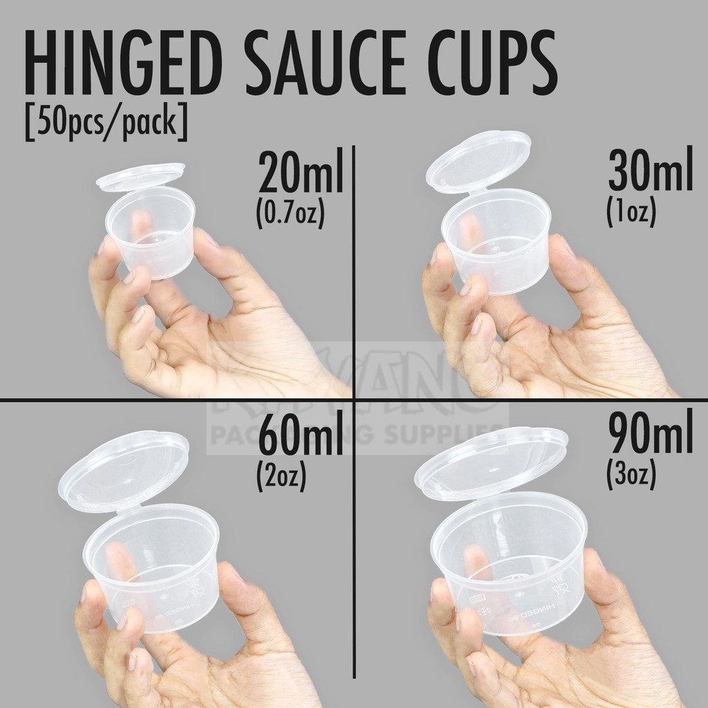 Hinged Sauce Cup [50 pcs] (DW) Microwavable 20ml / 30ml / 60ml / 90ml ...