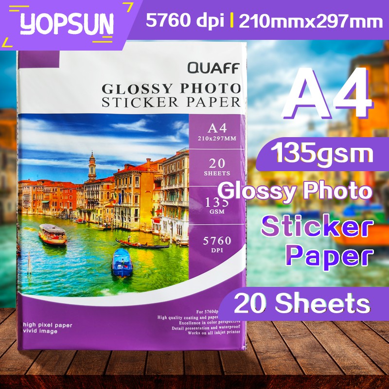 Quaff Photo Sticker Paper 90/135gsm A4 Glossy 20Sheets | Shopee Philippines