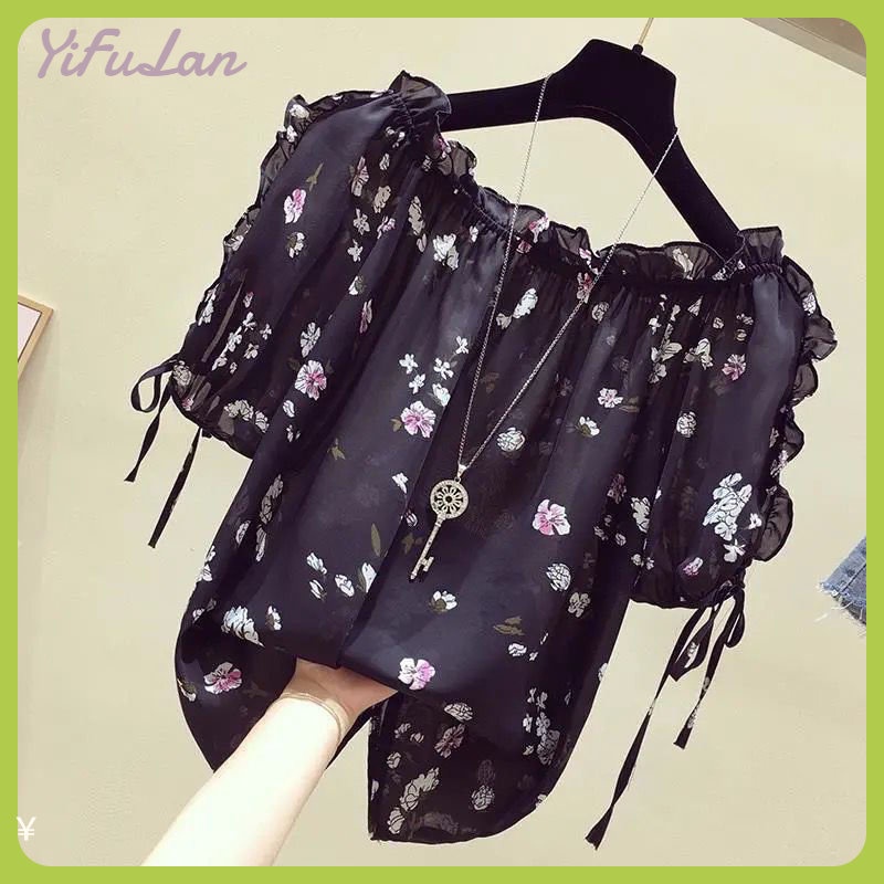 {ready Stock}one Shoulder Top Womens Short Sleeved Blouse Korean Style