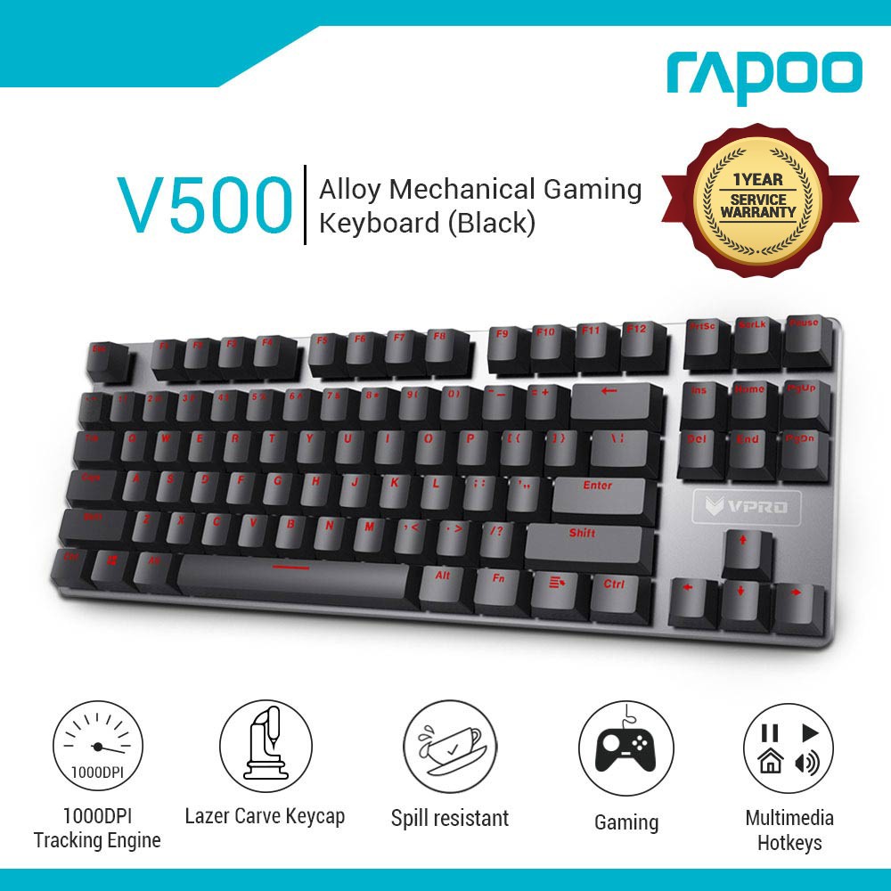 Rapoo V500 Metal Surface Mechanical Gaming Keyboard 87 Keys 50 Million ...