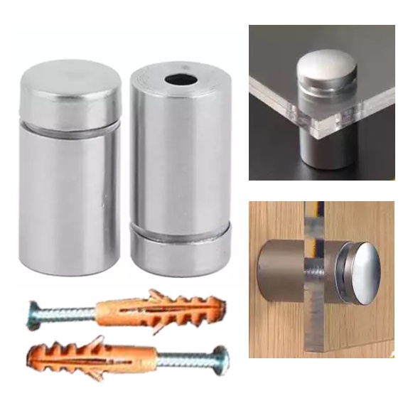 2 SETS Stainless Advertising Bolt Glass Holder Standoff Pin with Metal ...