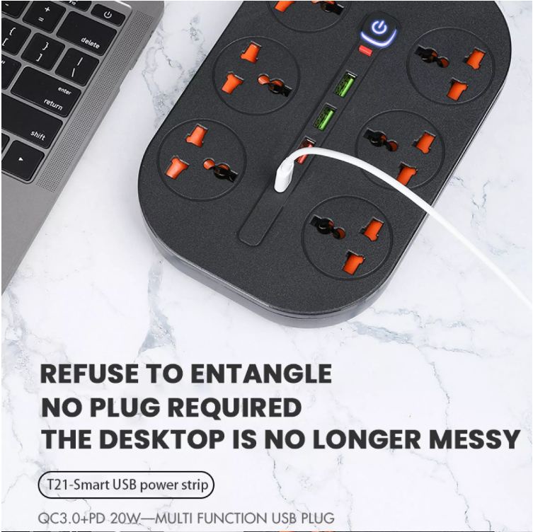 TB-21 8.4A Universal Power Socket Extension With Type-C Port, 6 AC ...