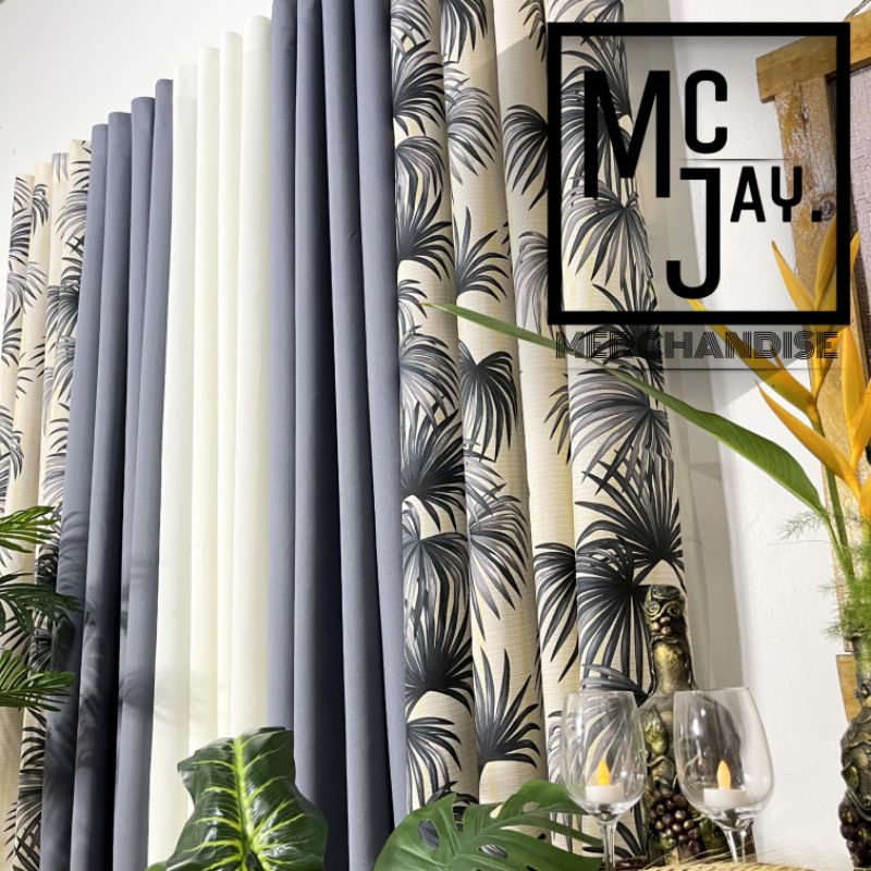 MCJAY - 5in1 Gray Palm Leaves Ring Curtain Set (6ft/7ft) - Sold per ...
